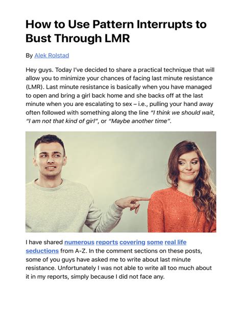 How To Use Pattern Interrupts To Bust Through Lmr Pdf Sexual Arousal Intimate Relationships