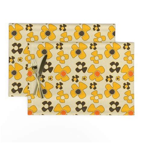 70s Floral Beige Placemats Custom Placemats Placemats 70s Home Decor