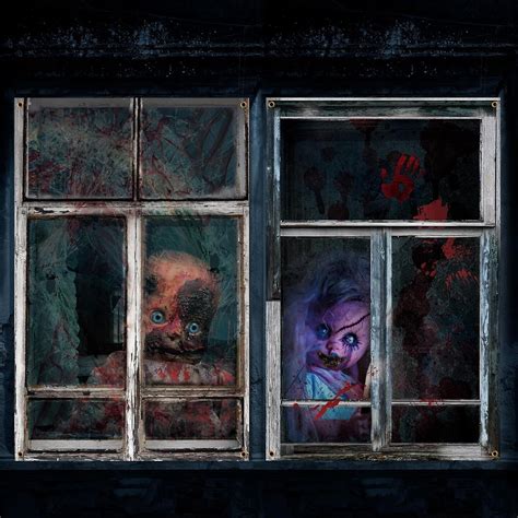 2 Pcs Scary Halloween Curtain Halloween Window Silhouette Decoration