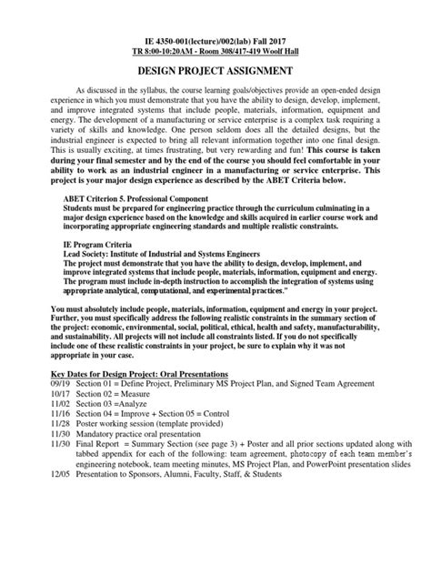 Design Project Assignment Pdf Industrial Engineering Engineering