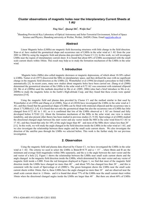 Pdf Cluster Observations Of Magnetic Holes Near The Interplanetary Current Sheets At 1 Au
