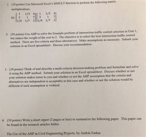 Solved Points Use Microsoft Excel S Mmult Function Chegg