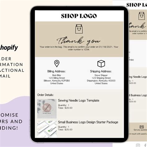 Shopify Email Template Order Confirmation Etsy