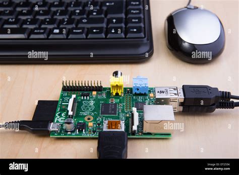 a raspberry pi computer circuit board with mouse and keyboard stock