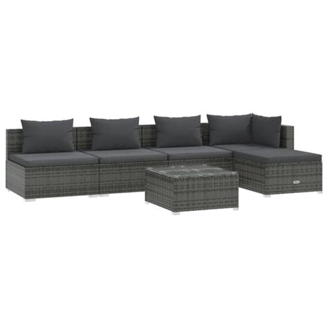 Buy Vidaxl 6 Piece Garden Lounge Set With Cushions Poly Rattan Grey
