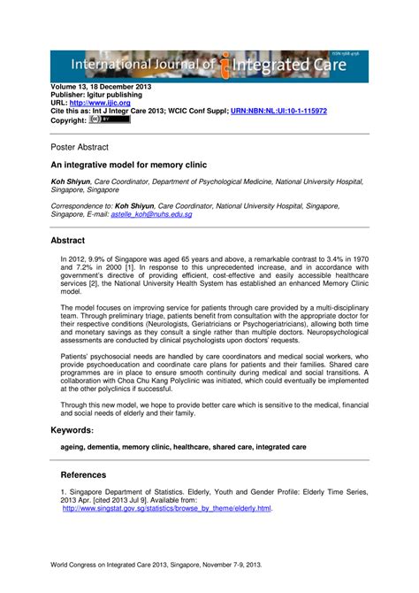 Pdf An Integrative Model For Memory Clinic