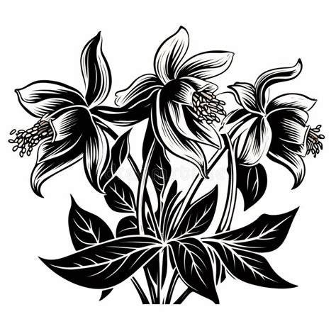 Precise Draftsmanship Vector Illustration Of 3 Black Flowers With
