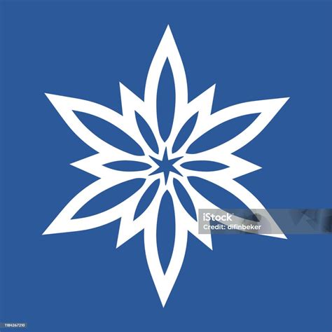 青い背景に白い雪片切断用のフラットベクトル形状スタースノーフレークテンプレート イラストレーションのベクターアート素材や画像を多数ご用意