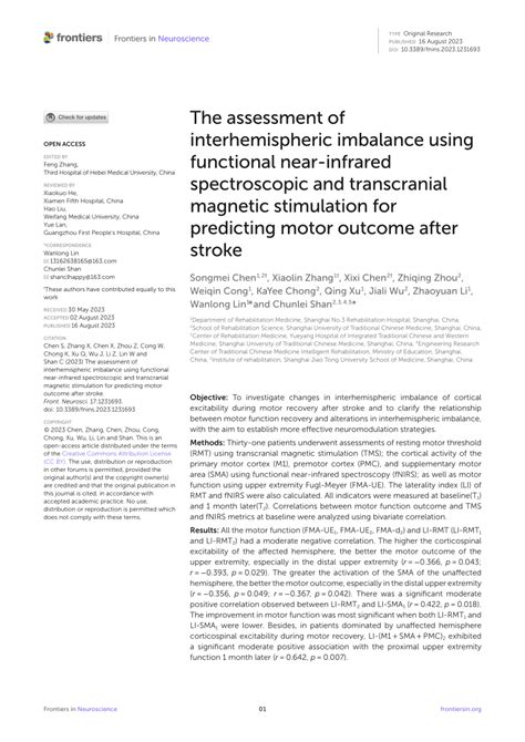 Pdf The Assessment Of Interhemispheric Imbalance Using Functional