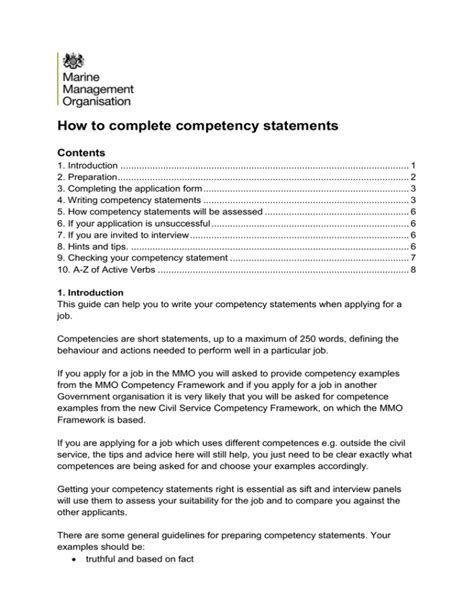 How To Complete Competency Statements