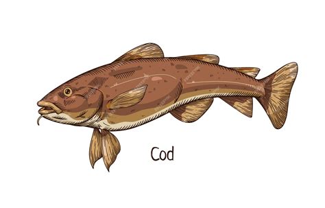 Premium Vector Pacific Ocean Cod Realistic Drawing In Vintage Style