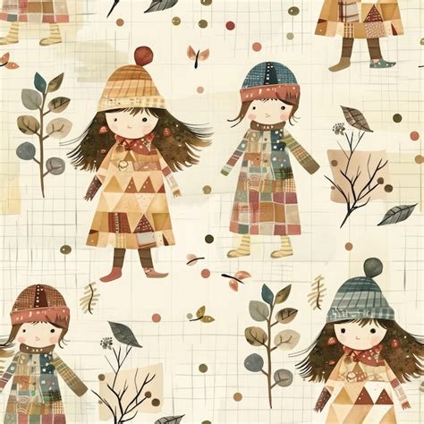 Premium Photo Seamless Pattern Cute Girls