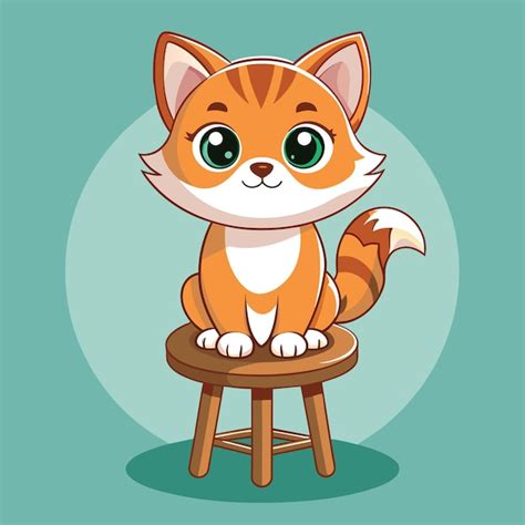 나무 스톨 에 앉아 있는 귀여운 고양이 프리미엄 벡터