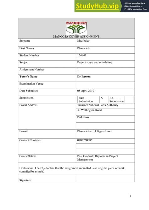 Assignment 1 Project Scope And Scheduling Pdf