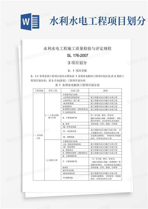 水利水电工程项目划分word模板下载编号qzgwrnwx熊猫办公