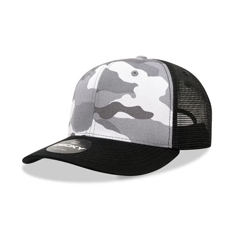 Decky 1054 Camo Curve Bill Trucker Hat 6 Panel Camo Trucker Cap Bla