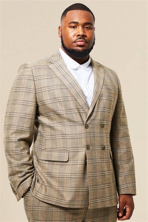 Plus Double Breasted Slim Check Suit Jacket Boohoo Uk