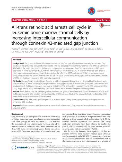 Pdf All Trans Retinoic Acid Arrests Cell Cycle In Leukemic Bone Marrow Stromal Cells By