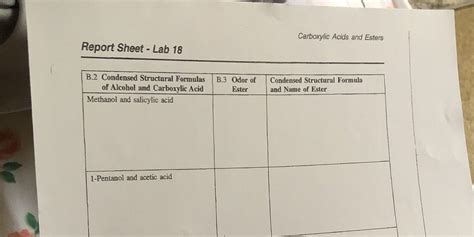 Solved Carboxylic Acids And Esters Report Sheet Lab 18 B2
