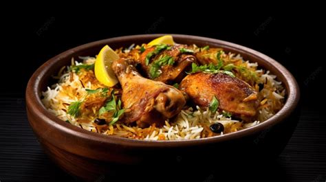 Earthenware Presentation Chicken Mandi Biryani Served On A Black