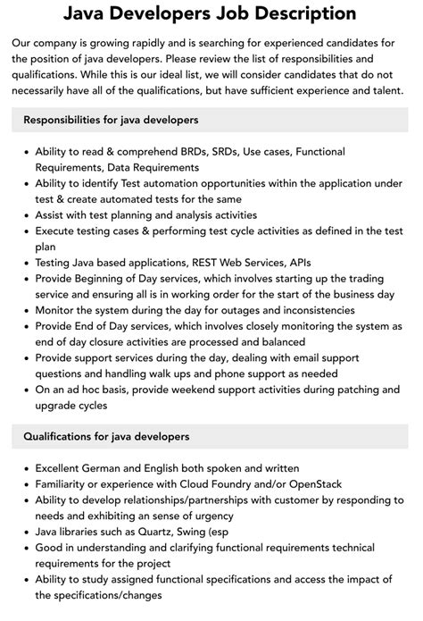 Java Developers Job Description Velvet Jobs