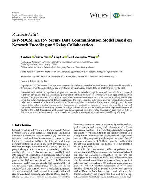 Pdf Iov Sdcm An Iov Secure Data Communication Model Based On Network