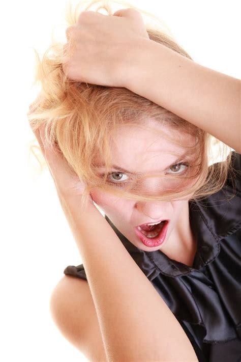 Angry Furious Woman Screaming And Pulling Messy Hair Stock Photo Image Of Expression Boss