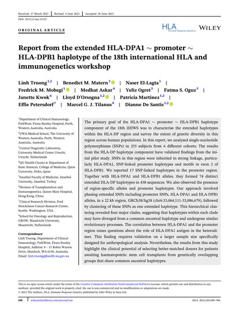 Pdf Report From The Extended Hla‐dpa1 ~ Promoter ~ Hla‐dpb1 Haplotype Of The 18th