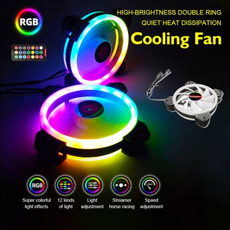 3PCS Cooling Fan RGB Control LED PC Case Fan 7 Blades CPU Fan Cooling Case RGB Chassis Dual