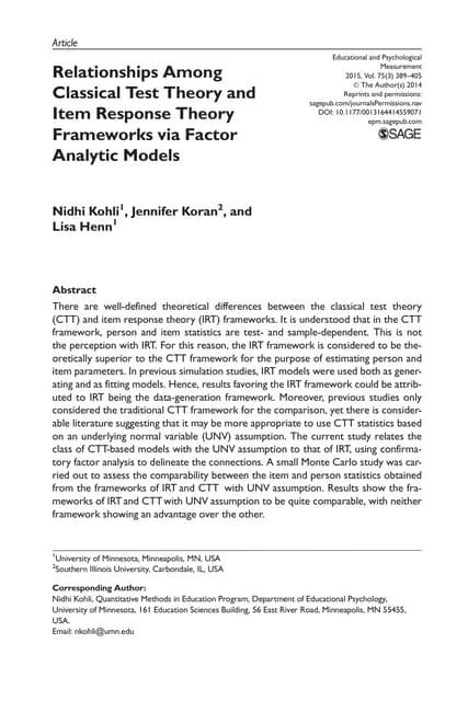 Classical Test Theory And Item Response Theory Docx