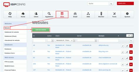 medialekt create new websites and domains in ispconfig