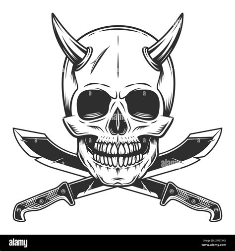 Skull With Horn And Machete Sharp Knife Melee Weapon Of Hunter In