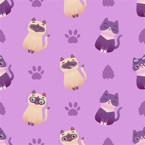Premium Vector Cute Cat Kitten Seamless Pattern Illustration