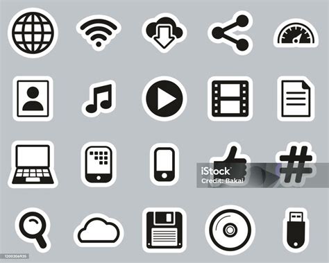 下載圖示黑色和白色貼紙設置大向量圖形及更多brand Name Online Messaging Platform圖片 Brand