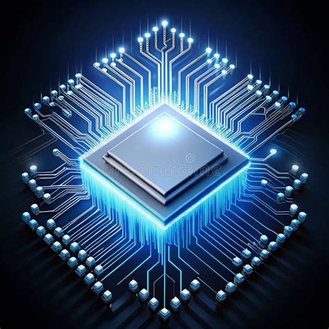 Floating Glowing Microchip With Glowing Data Lines Stock Illustration Illustration Of Hovers