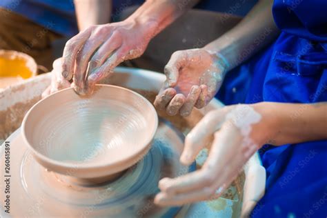 Traditional Pottery Making Man Teacher Shows The Basics Of Pottery In