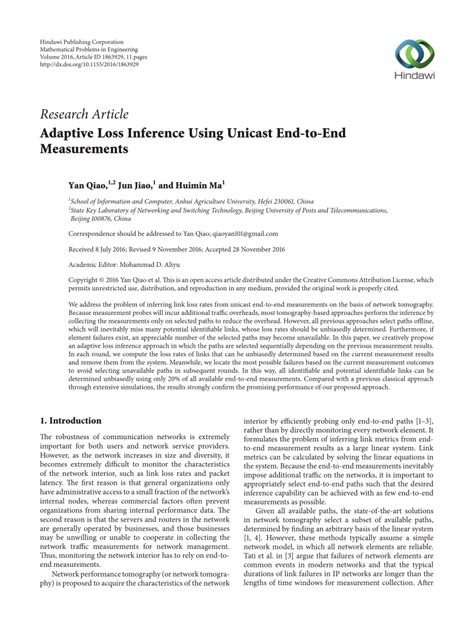 Pdf Adaptive Loss Inference Using Unicast End To End Measurements