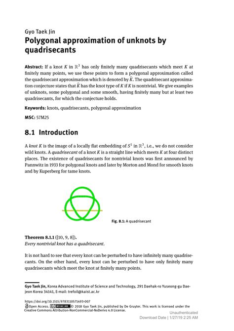 Pdf Polygonal Approximation Of Unknots By Quadrisecants