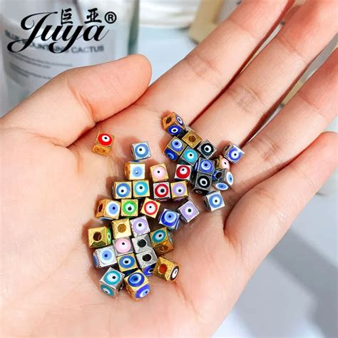 보석 제작용 사각형 악마 눈 구슬 금속 스페이서 구슬 용품 바느질 Diy 팔찌 발찌 액세서리 5mm 로트당 30 개