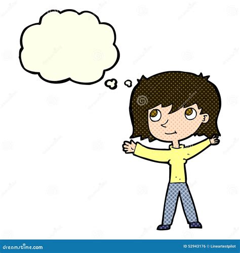 Cartoon Happy Girl With Thought Bubble Stock Illustration