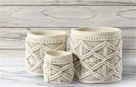 White Cotton Multipurpose Macrame Storage Baskets Size Customizable