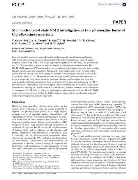 Pdf Multinuclear Solid State Nmr Investigation Of Two Polymorphic