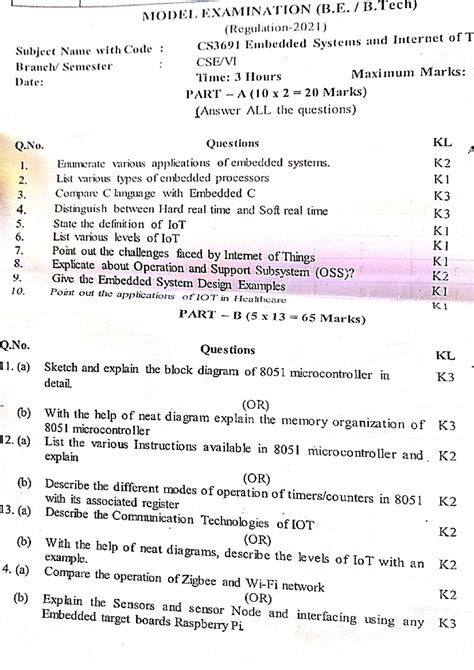 EIo T Model Ques Embedded System And Iot Studocu