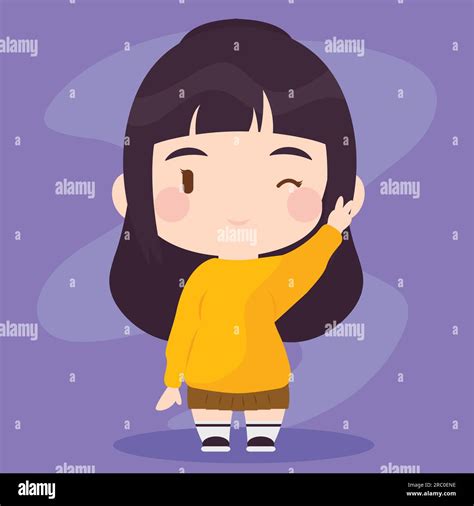 Isolated Colored Cute Chibi Female Korean Anime Character Vector Stock