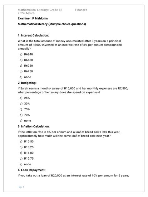 Maths Lit Quiz 1 Pdf