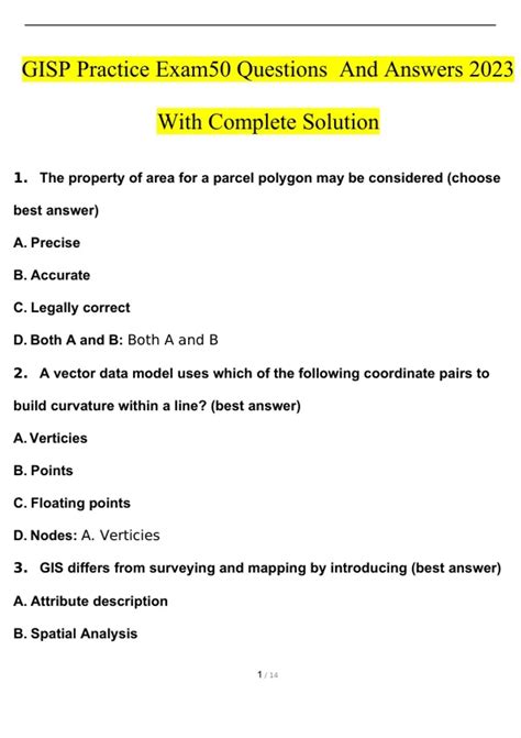 Gisp Practice Exam 50 Questions And Answers 2023 With Complete Solution Gisp Geographic