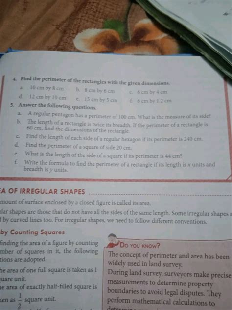 4 Find The Perimeter Of The Rectangles With The Given Dimensions A 10