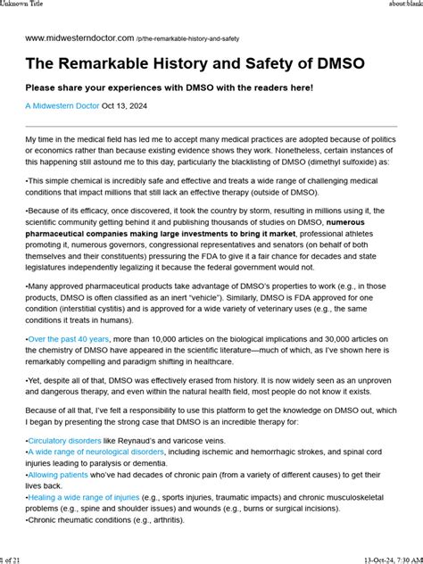 The Remarkable History And Safety Of Dmso Pdf Dimethyl Sulfoxide
