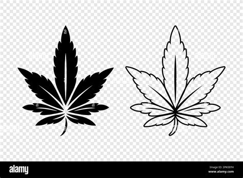 Cannabis Leaves Hemp Cannabis Leaf Silhouette Flat Outline Icon Set