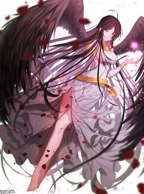 Safebooru 1girl Ahoge Barefoot Black Hair Black Wings Blue Eyes